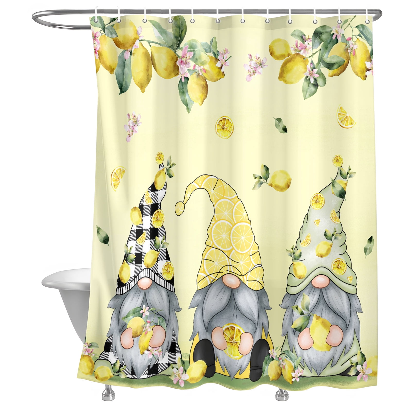 Bathroom Shower Curtain Country Gnome Yellow Lemon Waterproof Shower ...