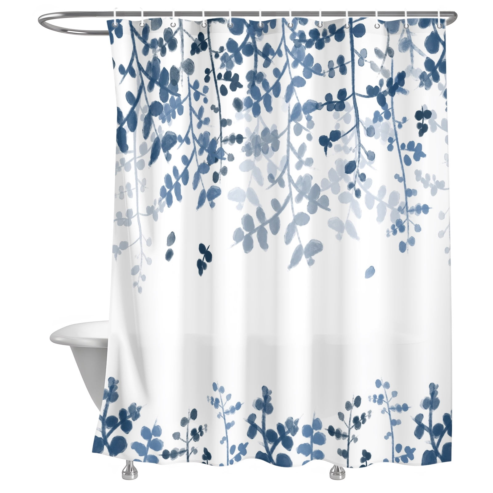 Bathroom Shower Curtain Country Gradient Blue Leaf Waterproof Shower ...
