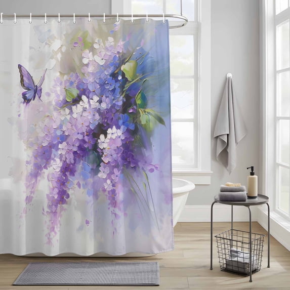 Bathroom Shower Curtain Country Lavender Butterfly Purple Gradient ...