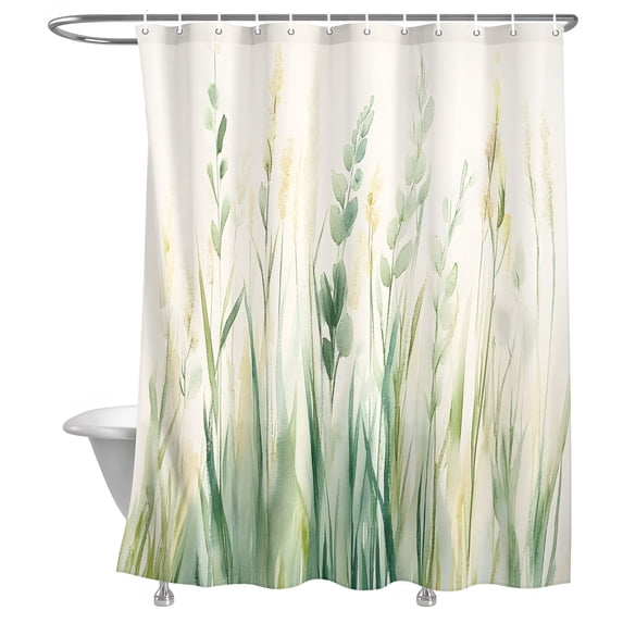 Bathroom Shower Curtain Country Leaves Gradient Green Waterproof Shower ...