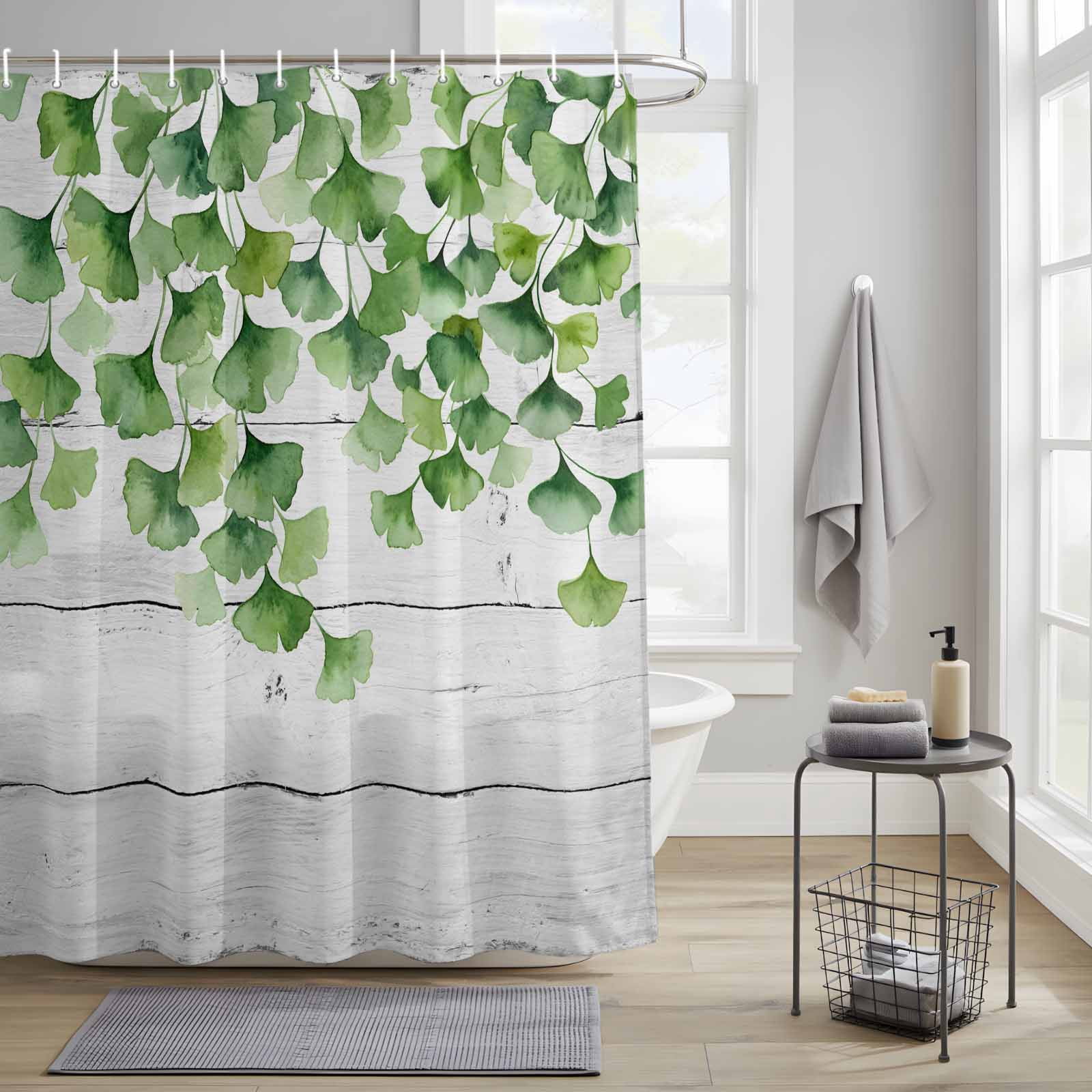 Bathroom Shower Curtain Country Leaves Vintage Plank Waterproof Shower ...