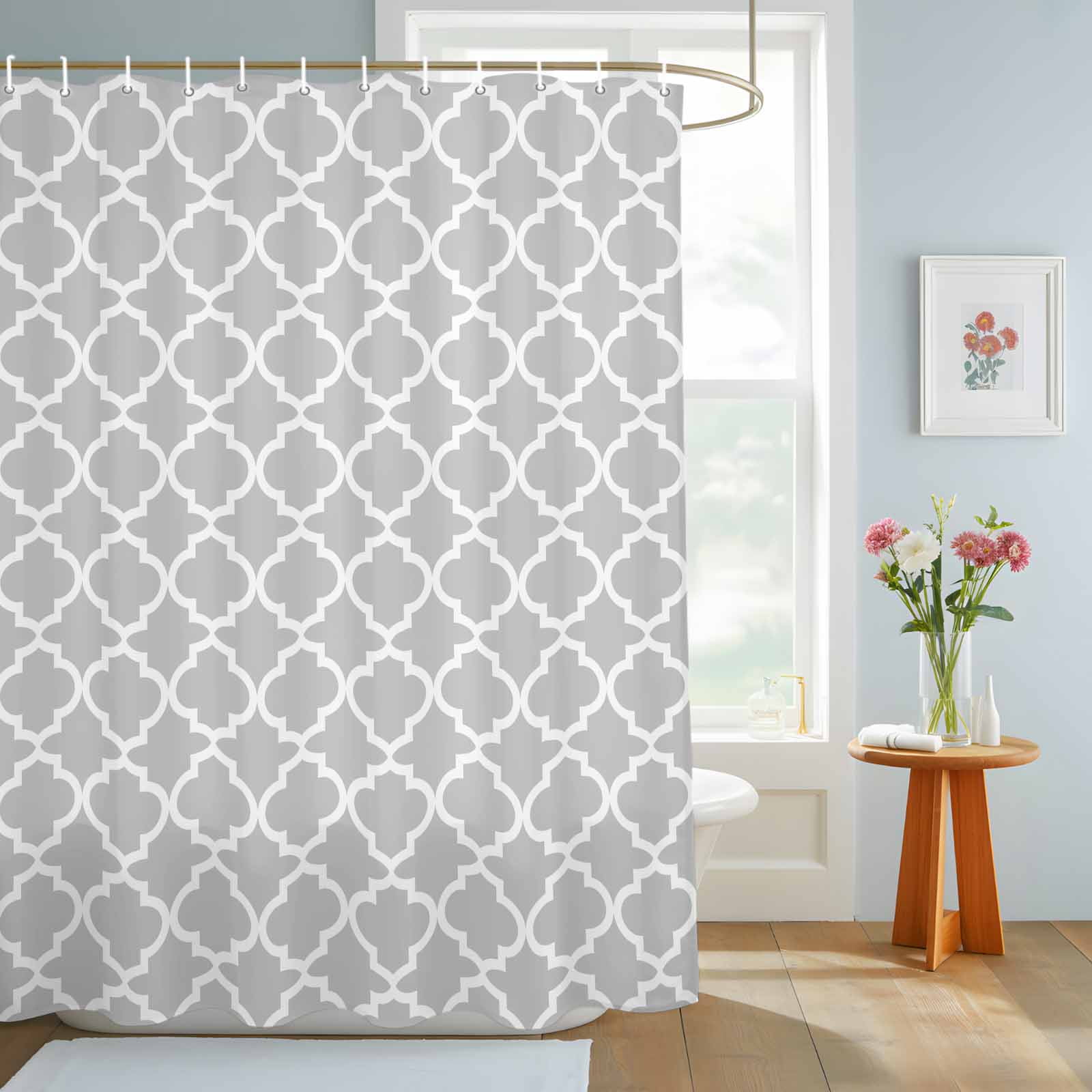 Bathroom Shower Curtain Country Light Grey Geometric Waterproof Shower ...
