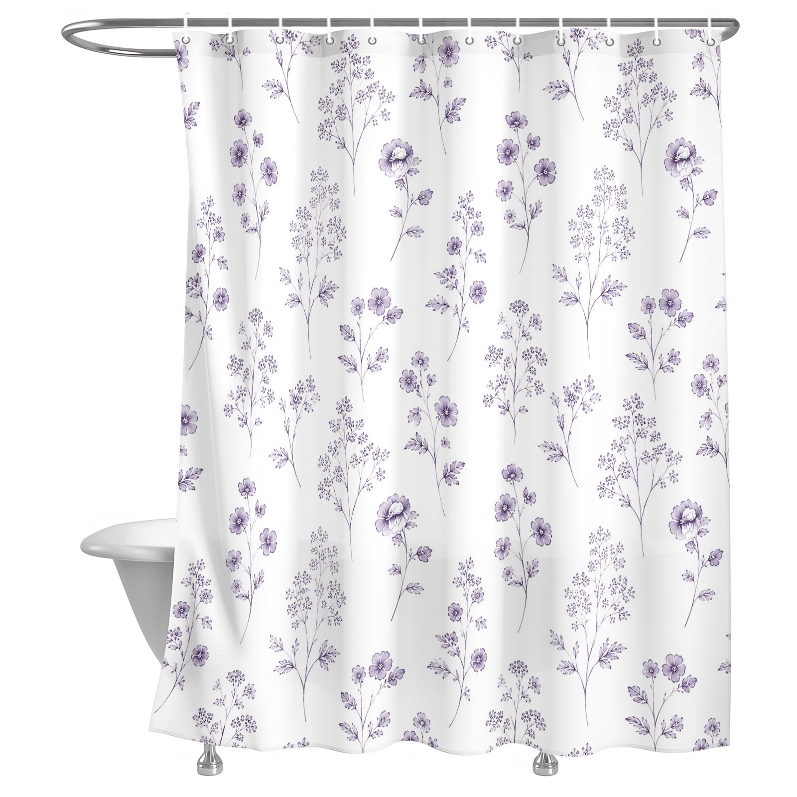 Bathroom Shower Curtain Country Purple Flower Leaf Waterproof Shower ...