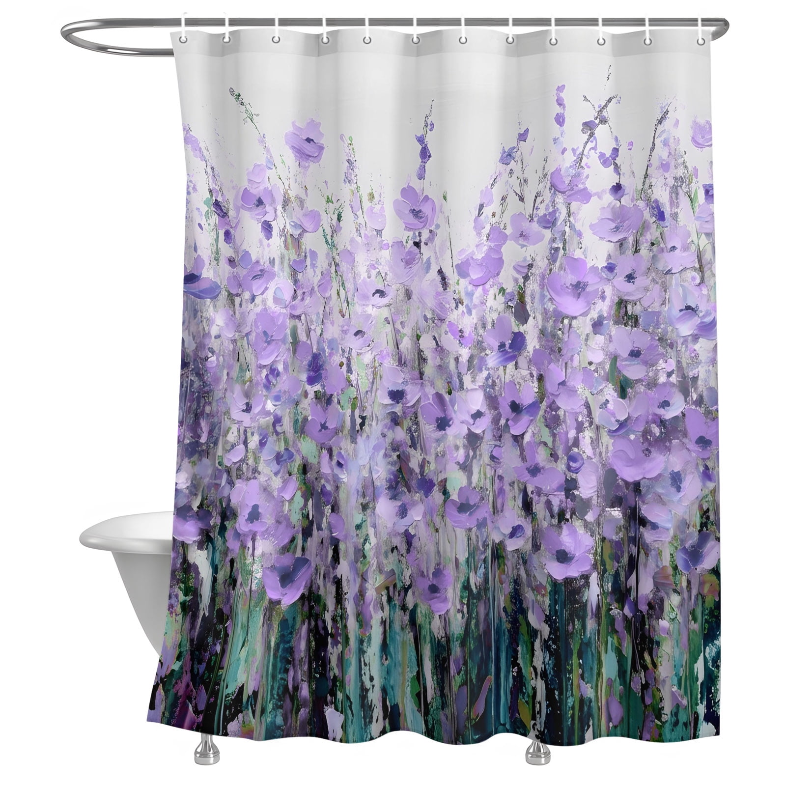Bathroom Shower Curtain Country Purple Flower Waterproof Shower ...