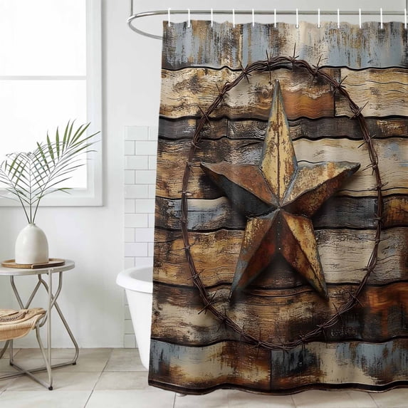 Bathroom Shower Curtain Country Shabby Western Star Waterproof Shower ...
