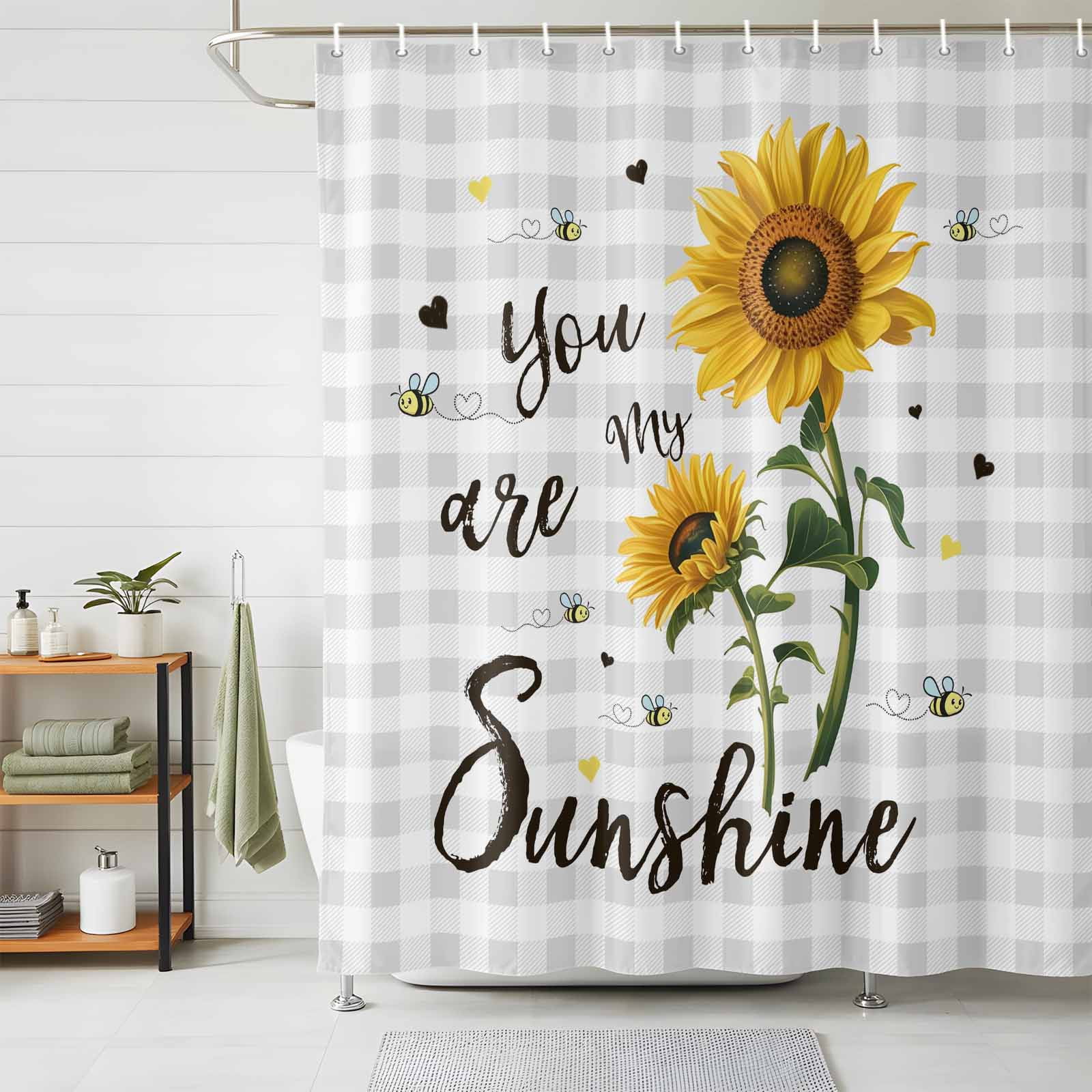 Bathroom Shower Curtain Country Sunflower Bee Heart Waterproof Shower ...