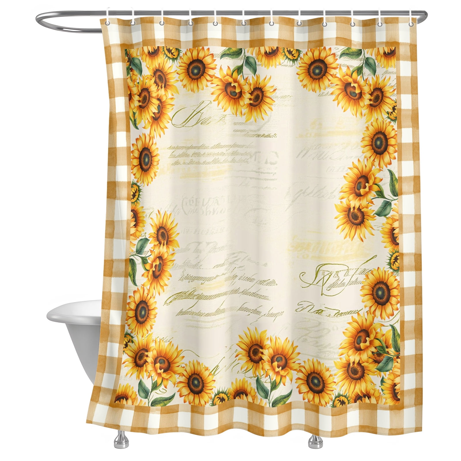 Bathroom Shower Curtain Country Sunflower Orange Plaid Waterproof ...