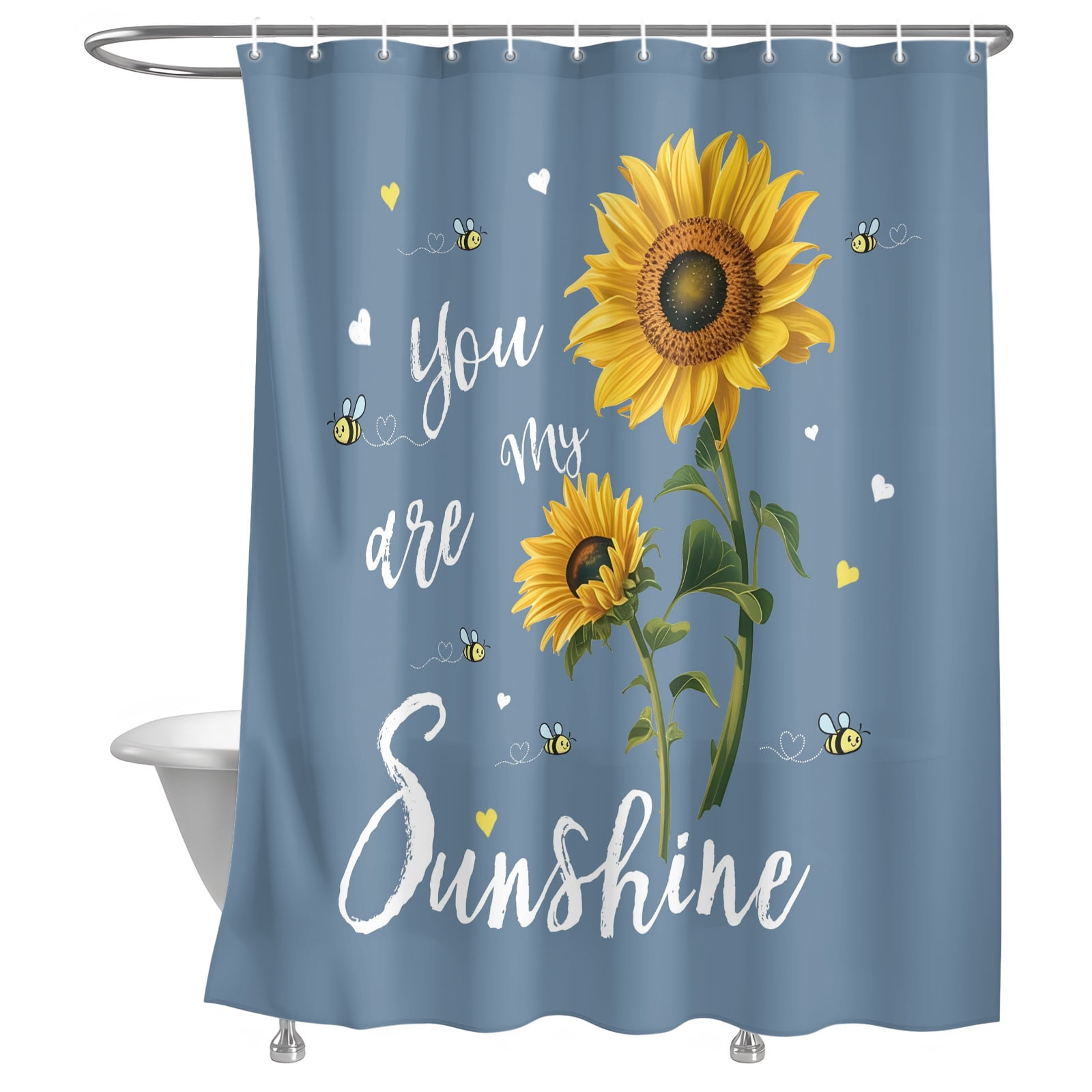 Bathroom Shower Curtain Country Sunflower and Bee Waterproof Shower ...