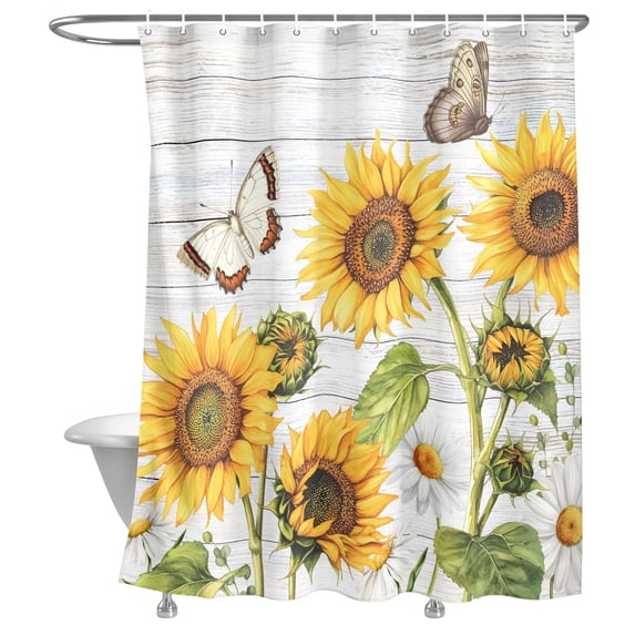 Bathroom Shower Curtain Country Yellow Sunflower Butterfly Waterproof ...