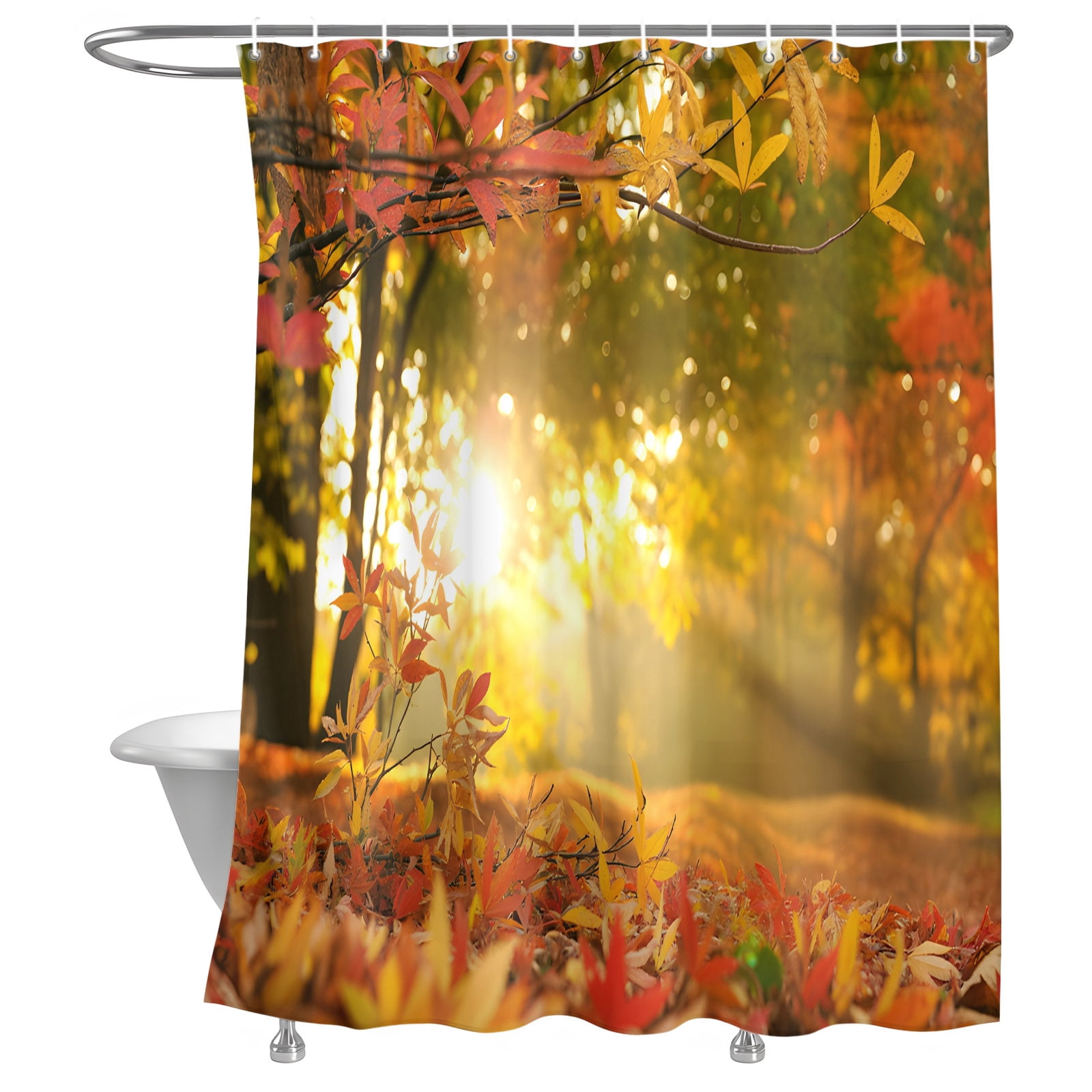 Bathroom Shower Curtain Countryside Autumn Maple Leaf Waterproof Shower ...