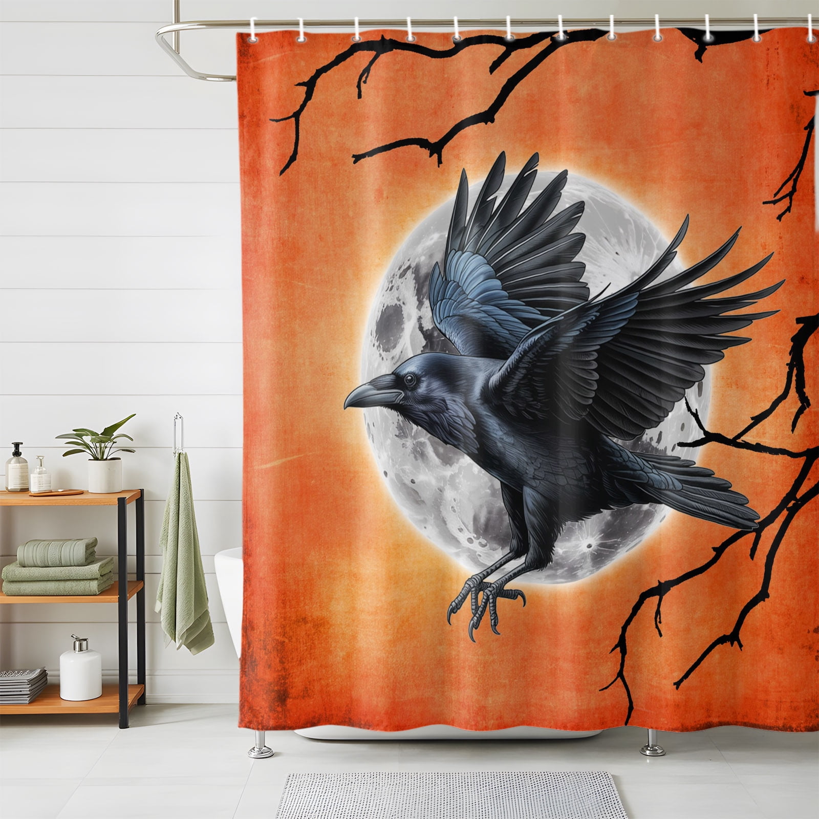 Bathroom Shower Curtain Crow Halloween Horror Dead Branch Waterproof ...