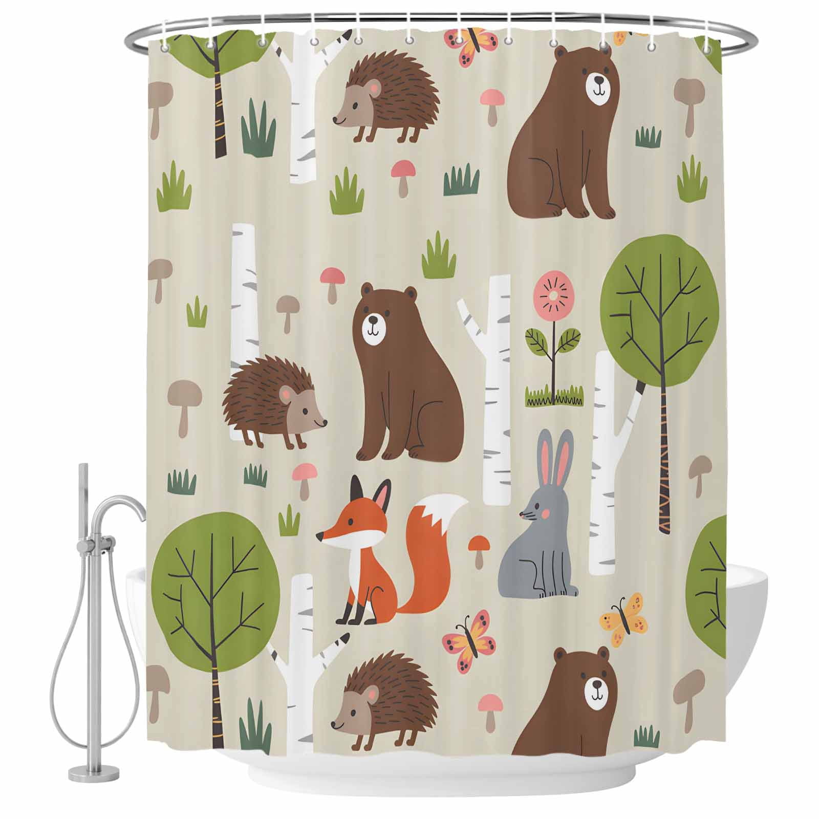 Bathroom Shower Curtain Cute Bear Hedgehog Fox Waterproof Shower ...