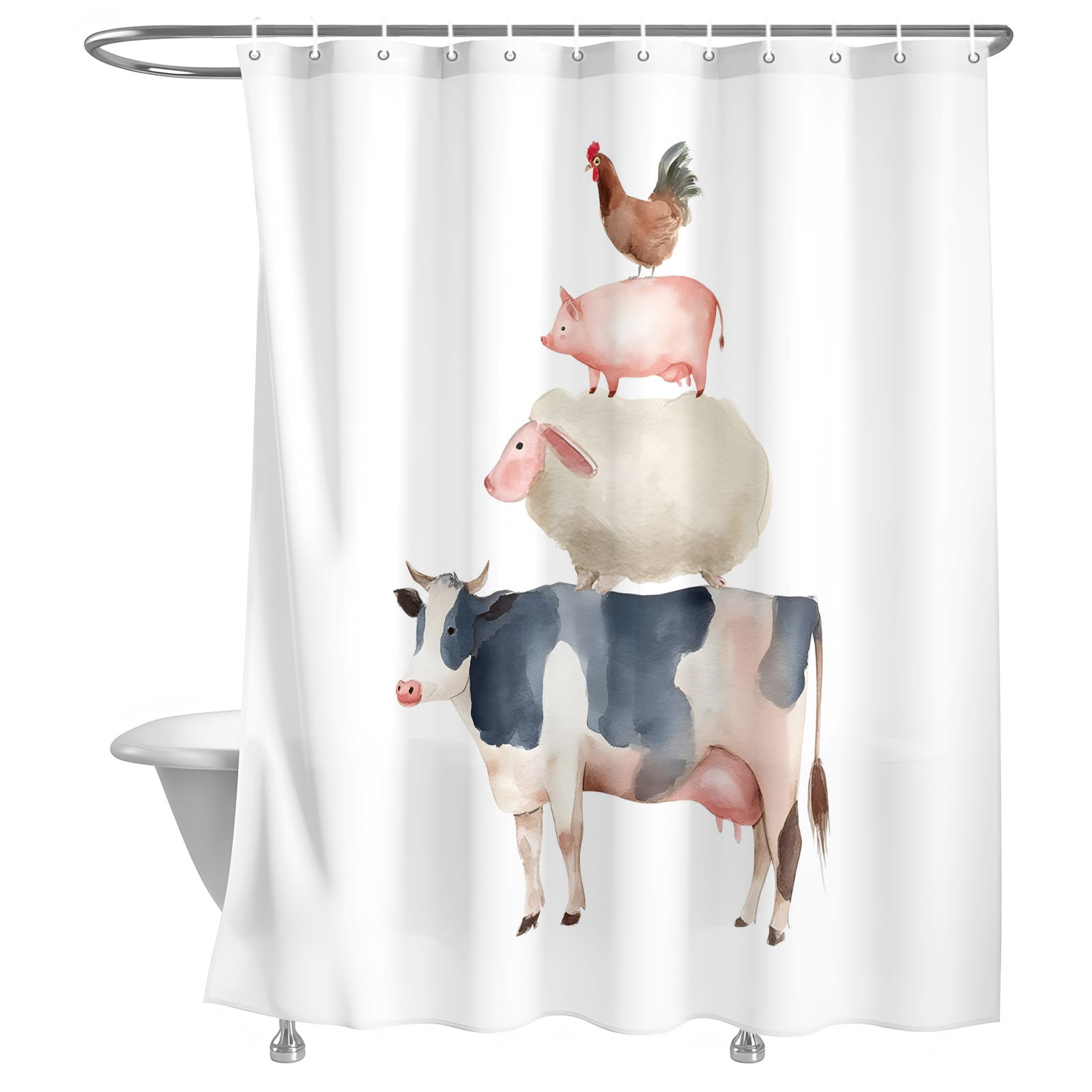 Bathroom Shower Curtain Cute Cow Farmhouse Animal Waterproof Shower ...