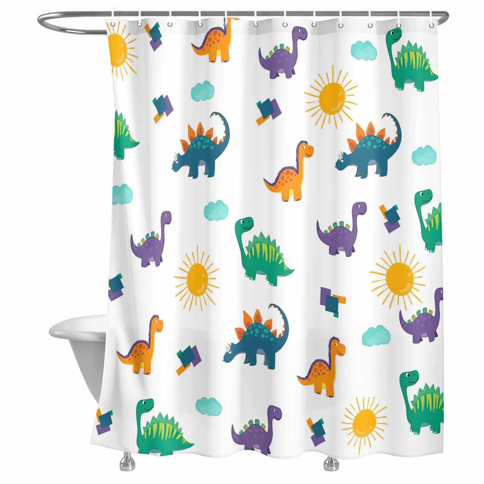 Bathroom Shower Curtain Cute Dinosaurs Sun Clouds Waterproof Shower ...