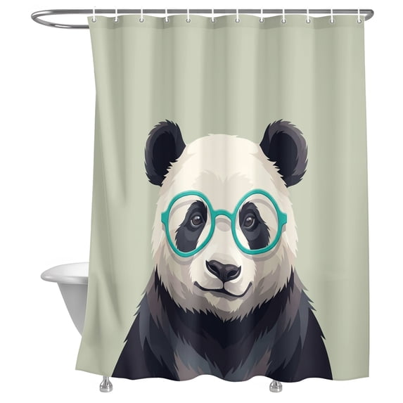 Bathroom Shower Curtain Cute Panda on Sage Green Waterproof Shower ...