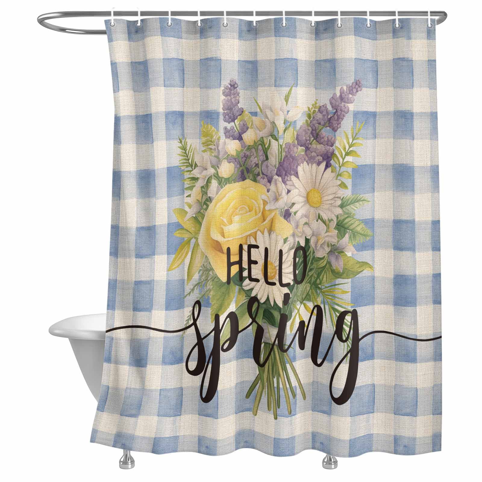 Bathroom Shower Curtain Daisy Lavender Spring Flowers Waterproof Shower ...