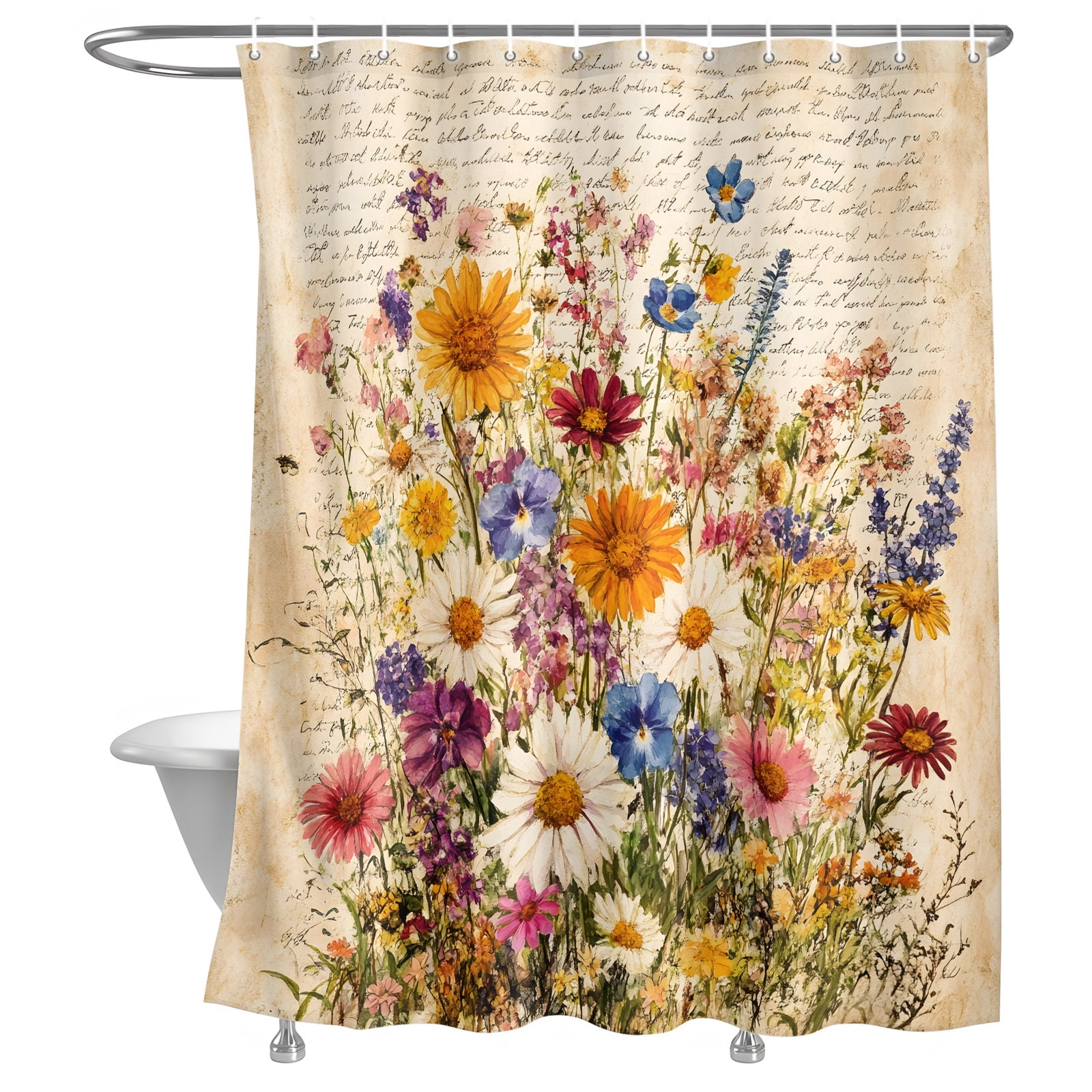 Bathroom Shower Curtain Daisy Summer Blossom Wildflower Waterproof ...