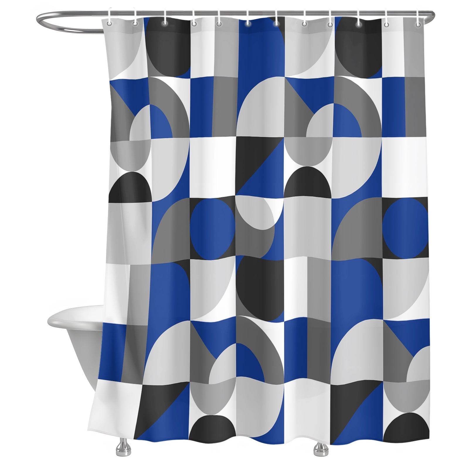 Bathroom Shower Curtain Dark Blue Color Block Mid Century Nordic Style ...