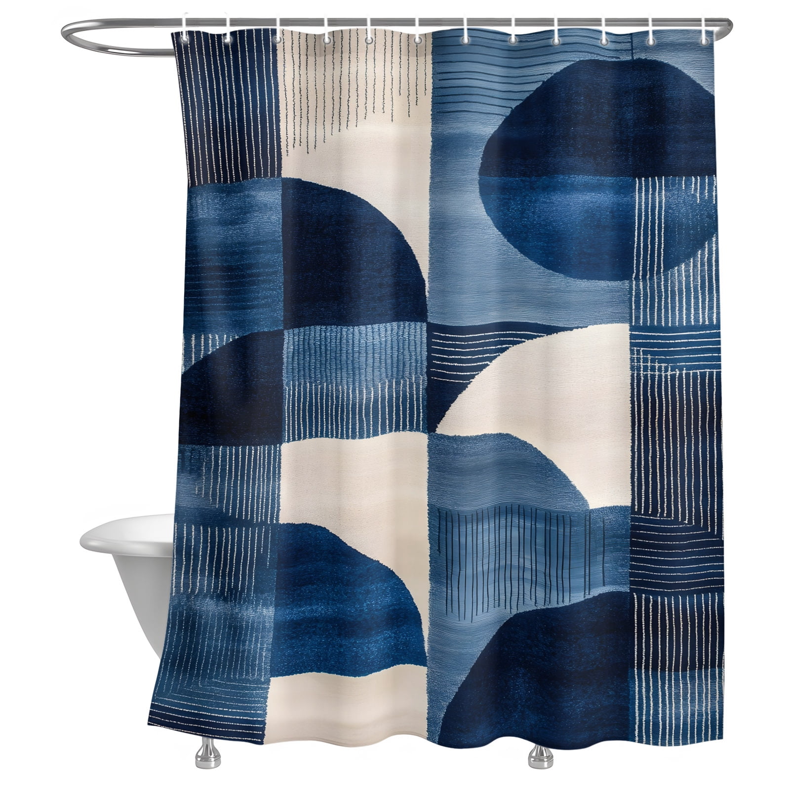 Bathroom Shower Curtain Dark Blue Color Blocks Waterproof Shower ...