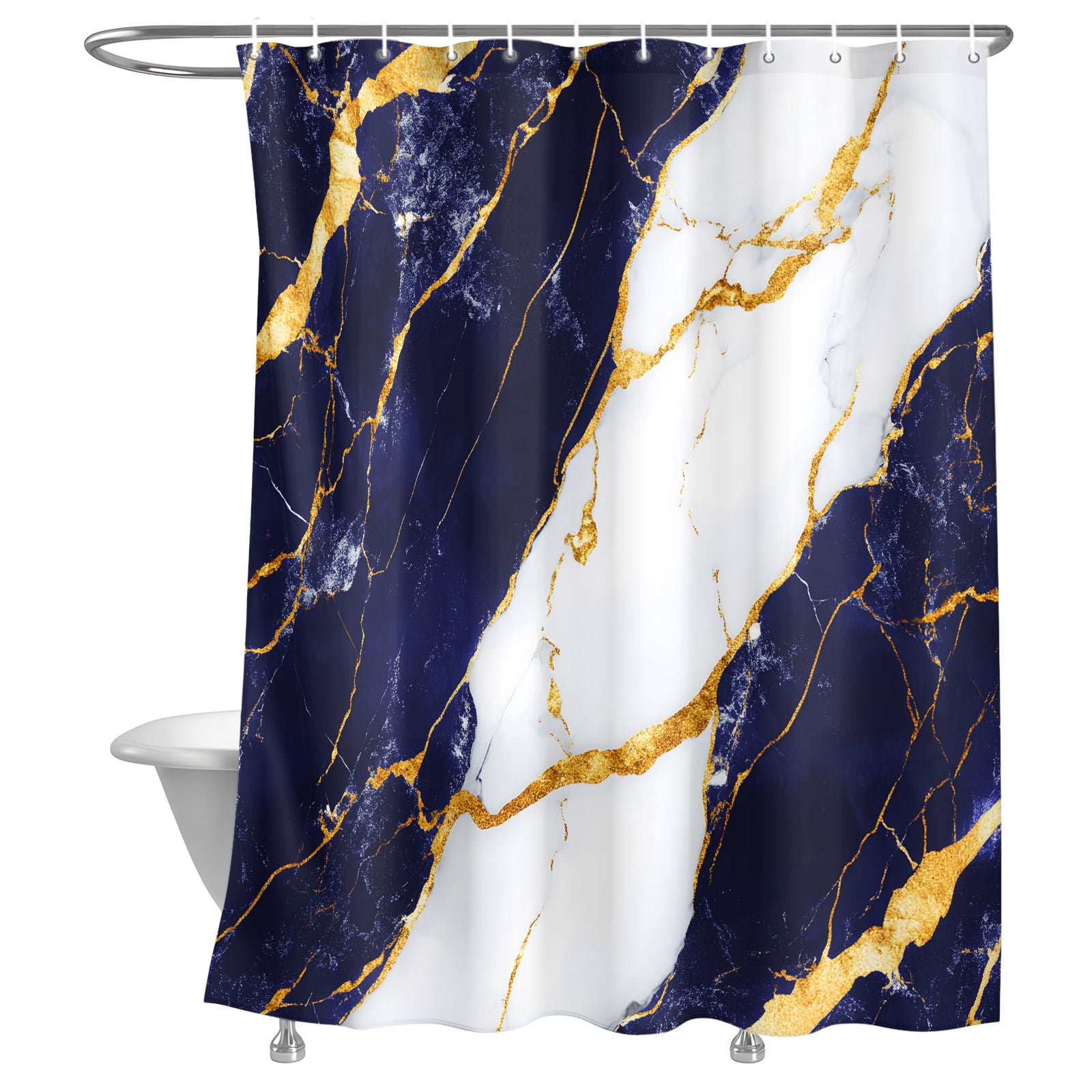Bathroom Shower Curtain Dark Marble Gold Foil Stripes Waterproof Shower ...