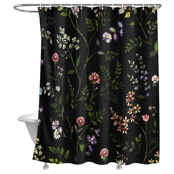 Bathroom Shower Curtain Dark Watercolor Blossom Flower Waterproof ...