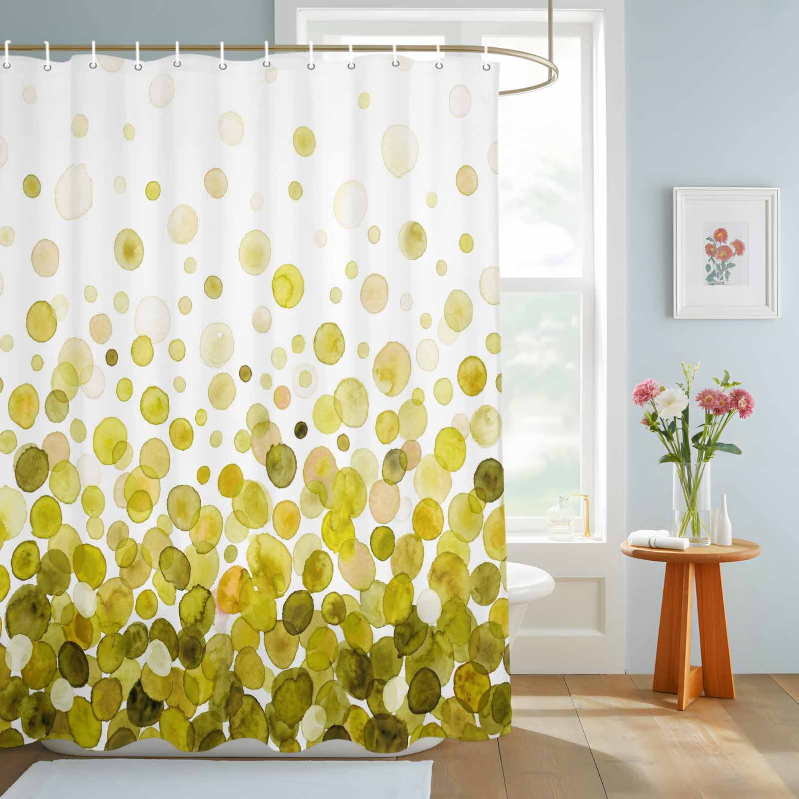 Bathroom Shower Curtain Dark Yellow Bubbles Gradient Waterproof Shower ...