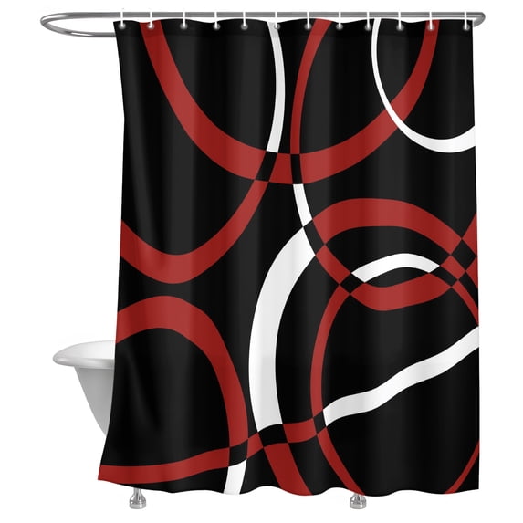 Bathroom Shower Curtain Deep Red Black Geometric Waterproof Shower ...