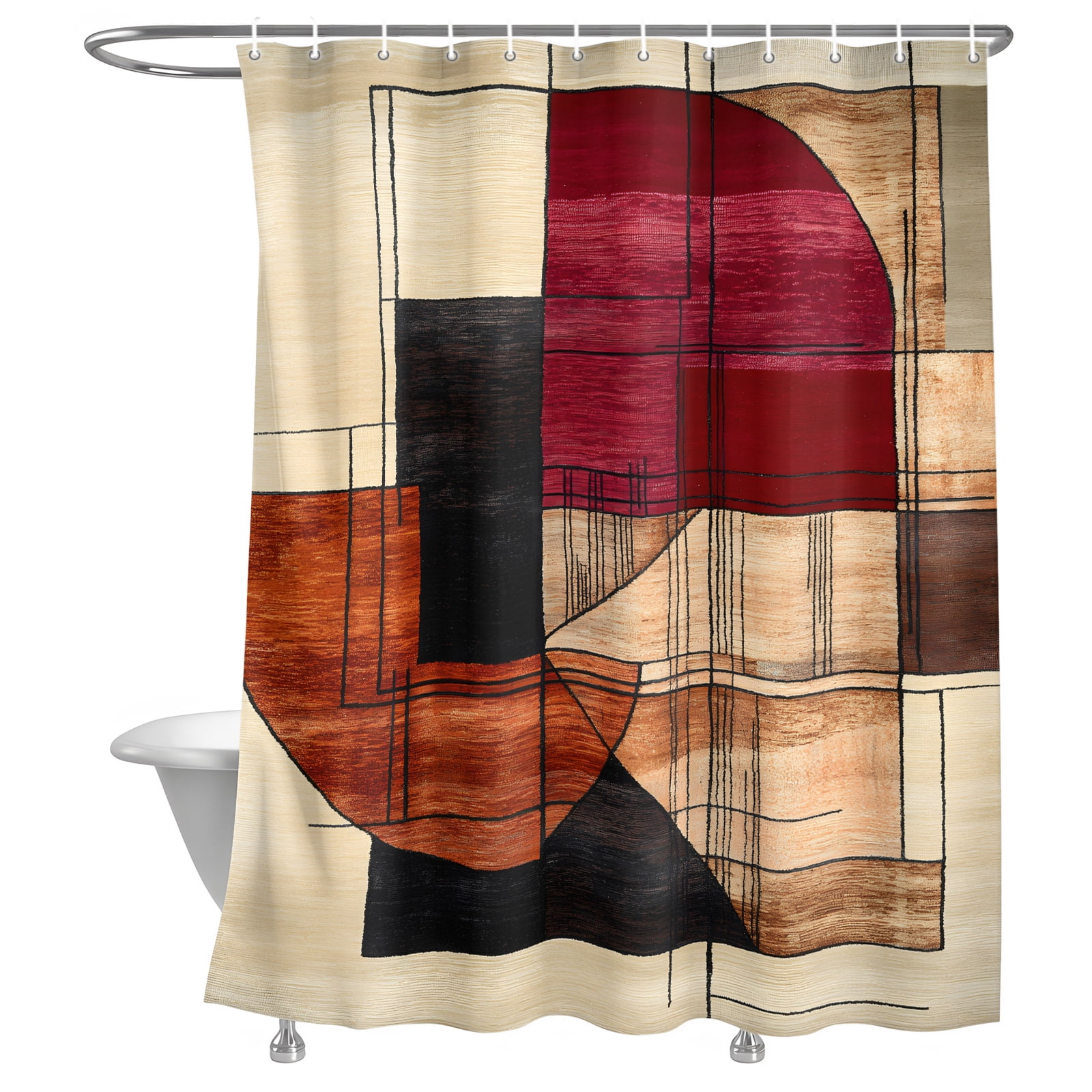 Bathroom Shower Curtain Deep Red Color Block Abstract Geometric ...