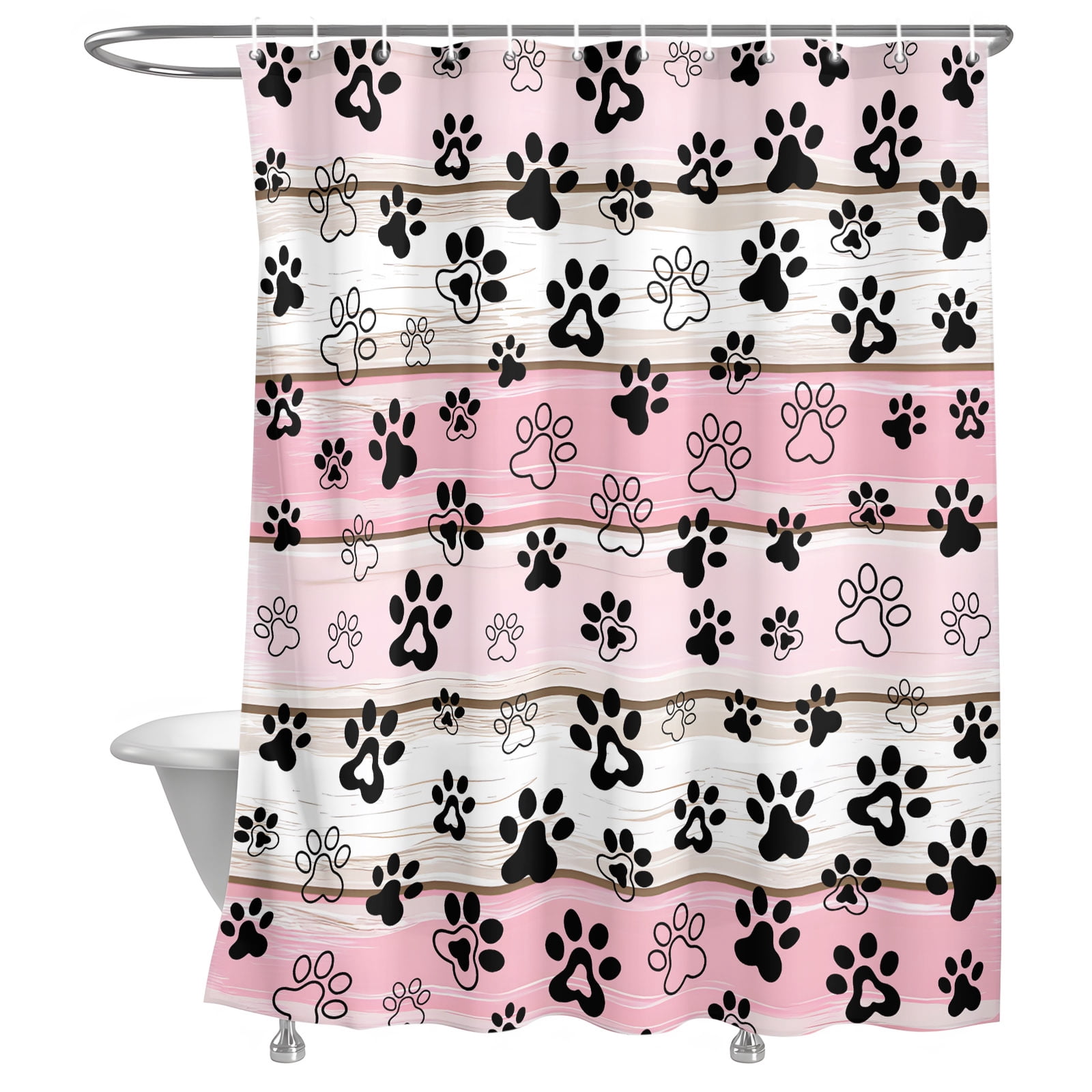 Bathroom Shower Curtain Dog Paw Pink Wood Grain Waterproof Shower ...