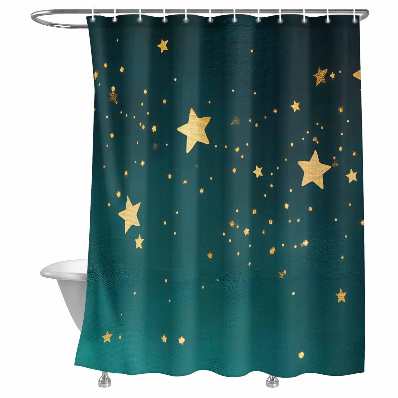 Bathroom Shower Curtain Dream Yellow Star on Teal Blue Waterproof ...