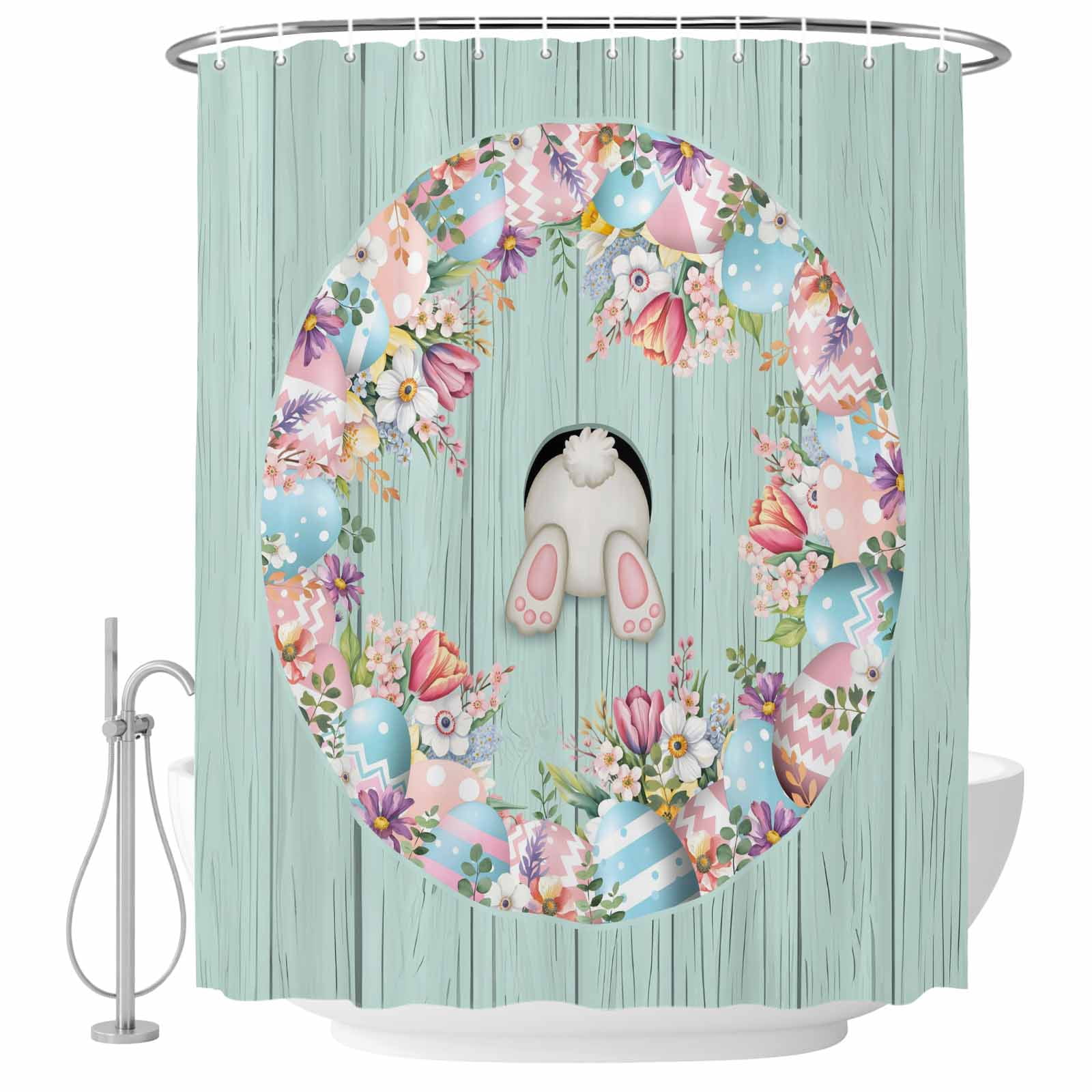Bathroom Shower Curtain Easter Bunny Colorful Egg Waterproof Shower ...