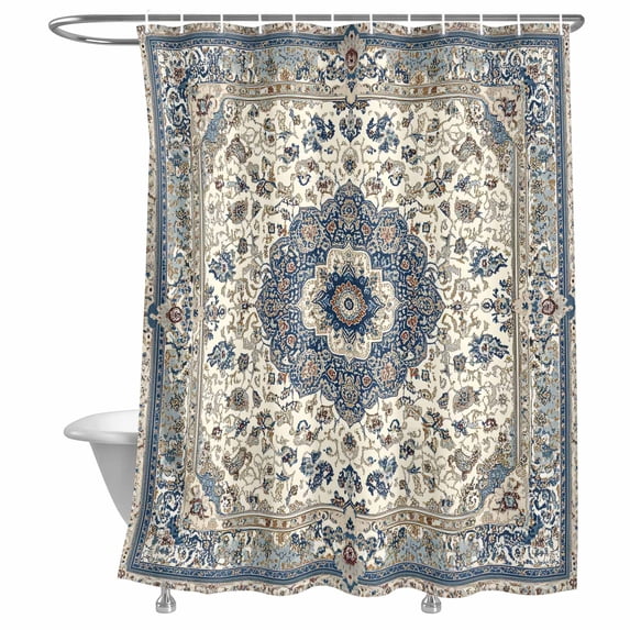 Bathroom Shower Curtain Ethnic Abstract Floral Blue Waterproof Shower ...