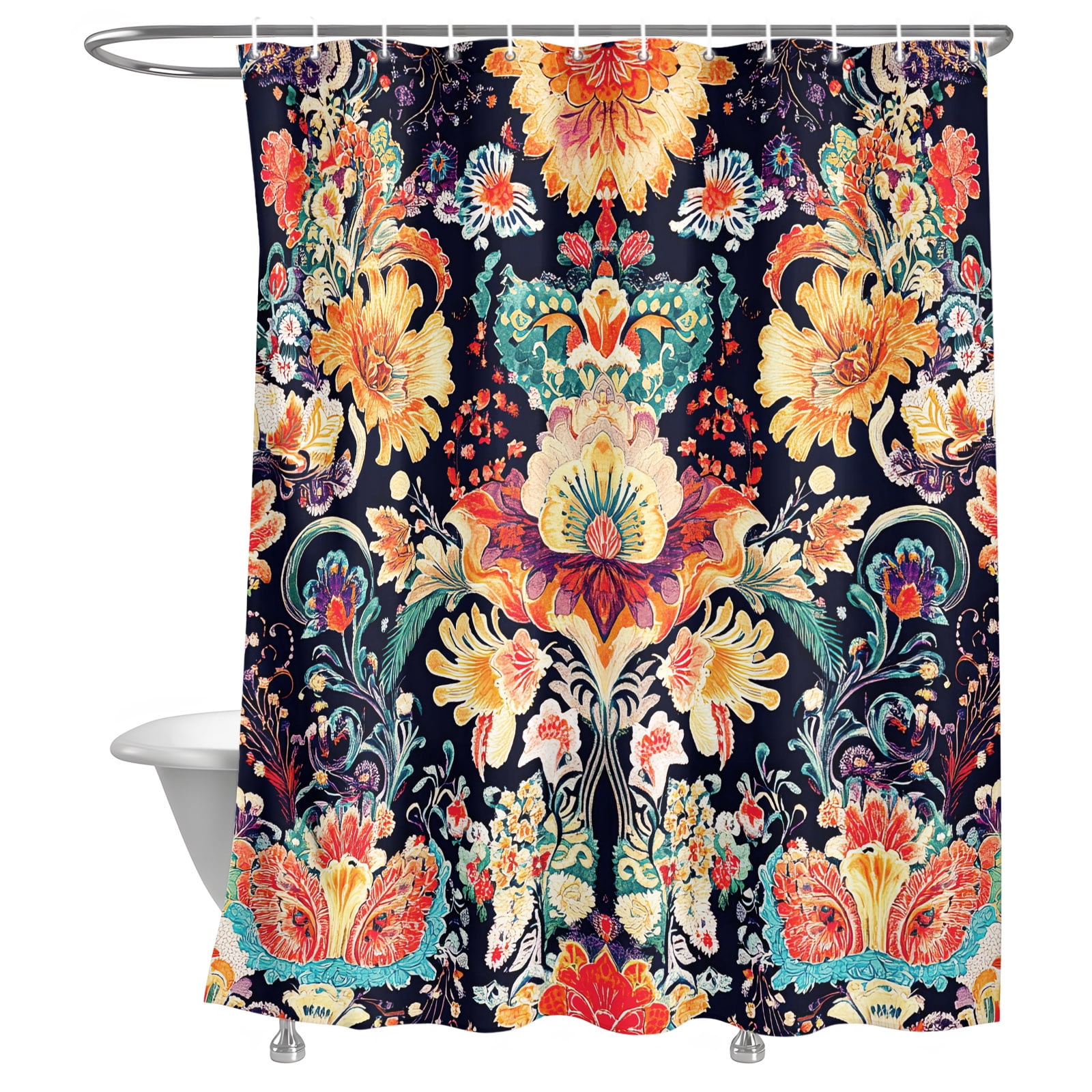 Bathroom Shower Curtain Ethnic Style Sketch Floral Leaf Waterproof ...