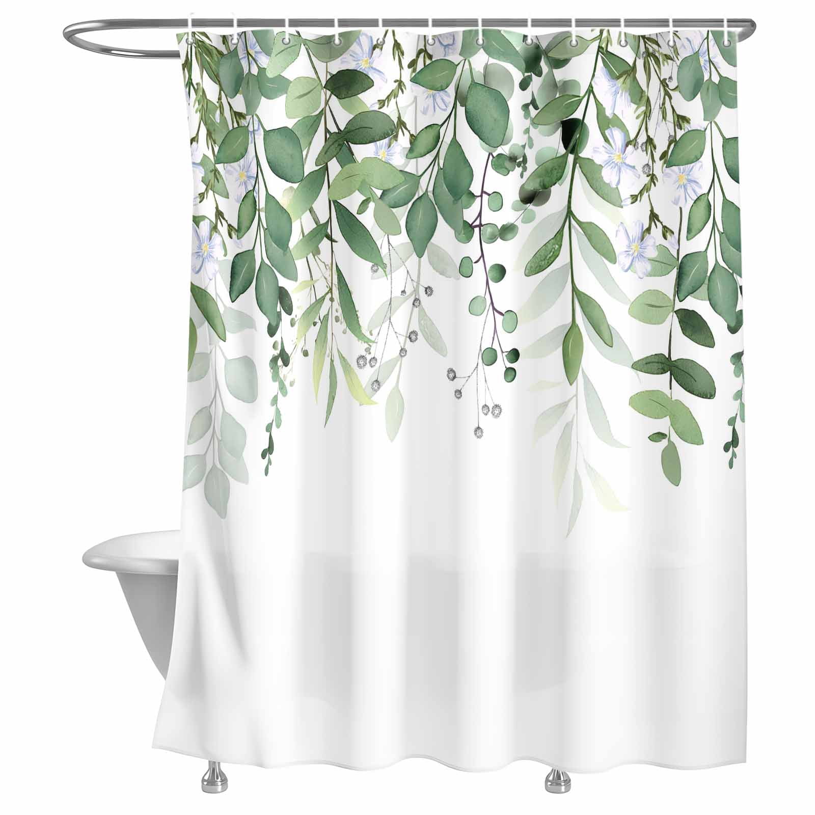 Bathroom Shower Curtain Eucalyptus Leaves Sage Green Waterproof Shower ...