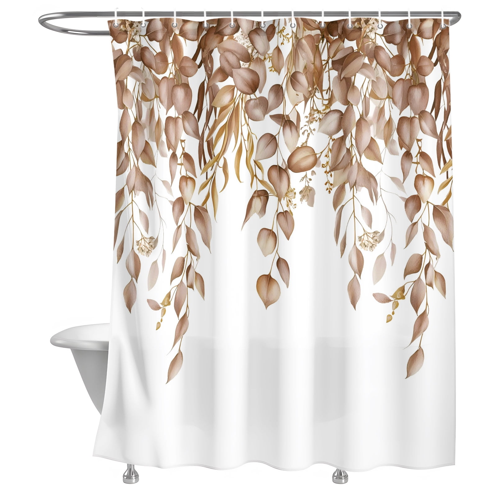 Bathroom Shower Curtain Fall Farmhouse Brown Eucalyptus Waterproof ...