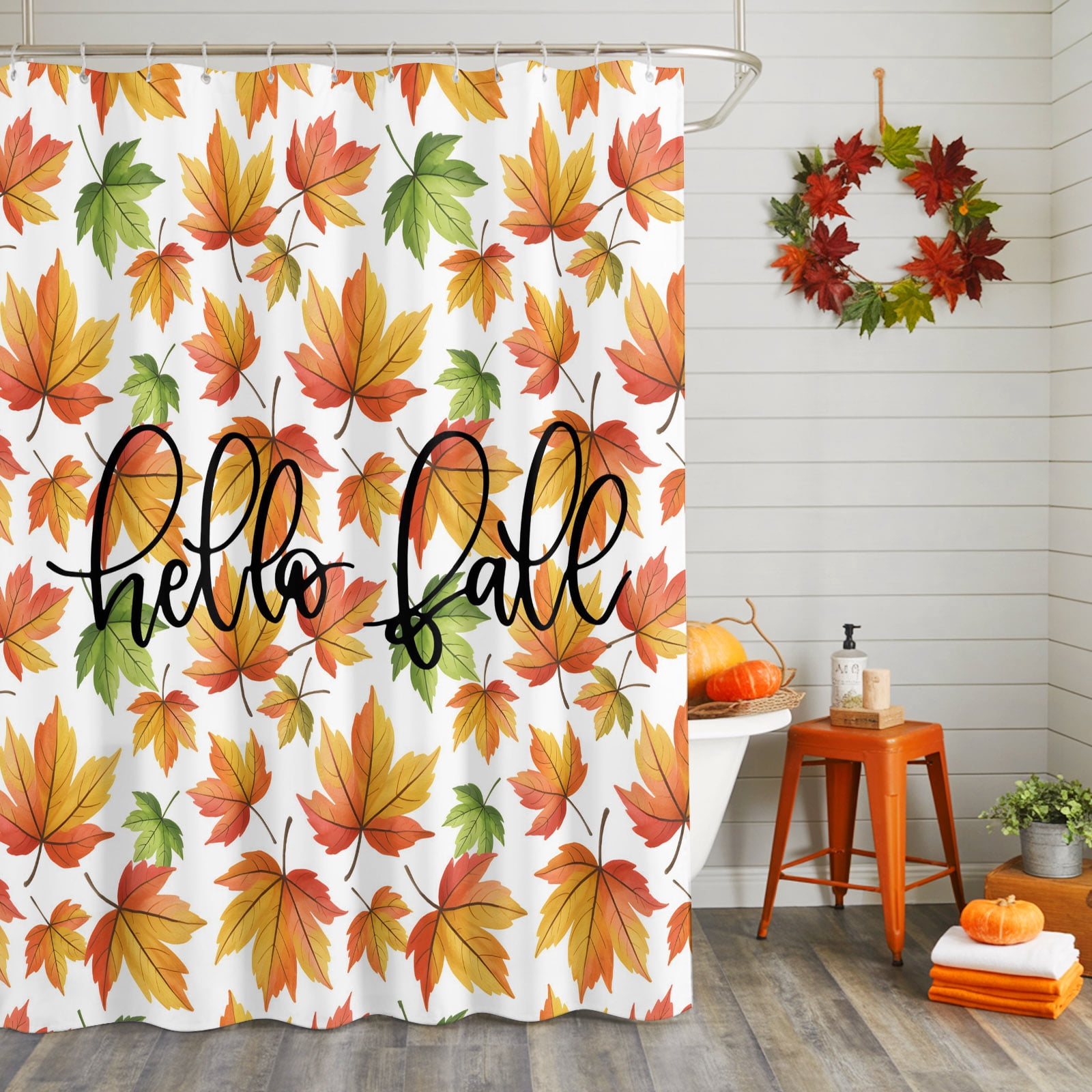 Bathroom Shower Curtain Fall Maple Leaf Orange Gradient Waterproof ...