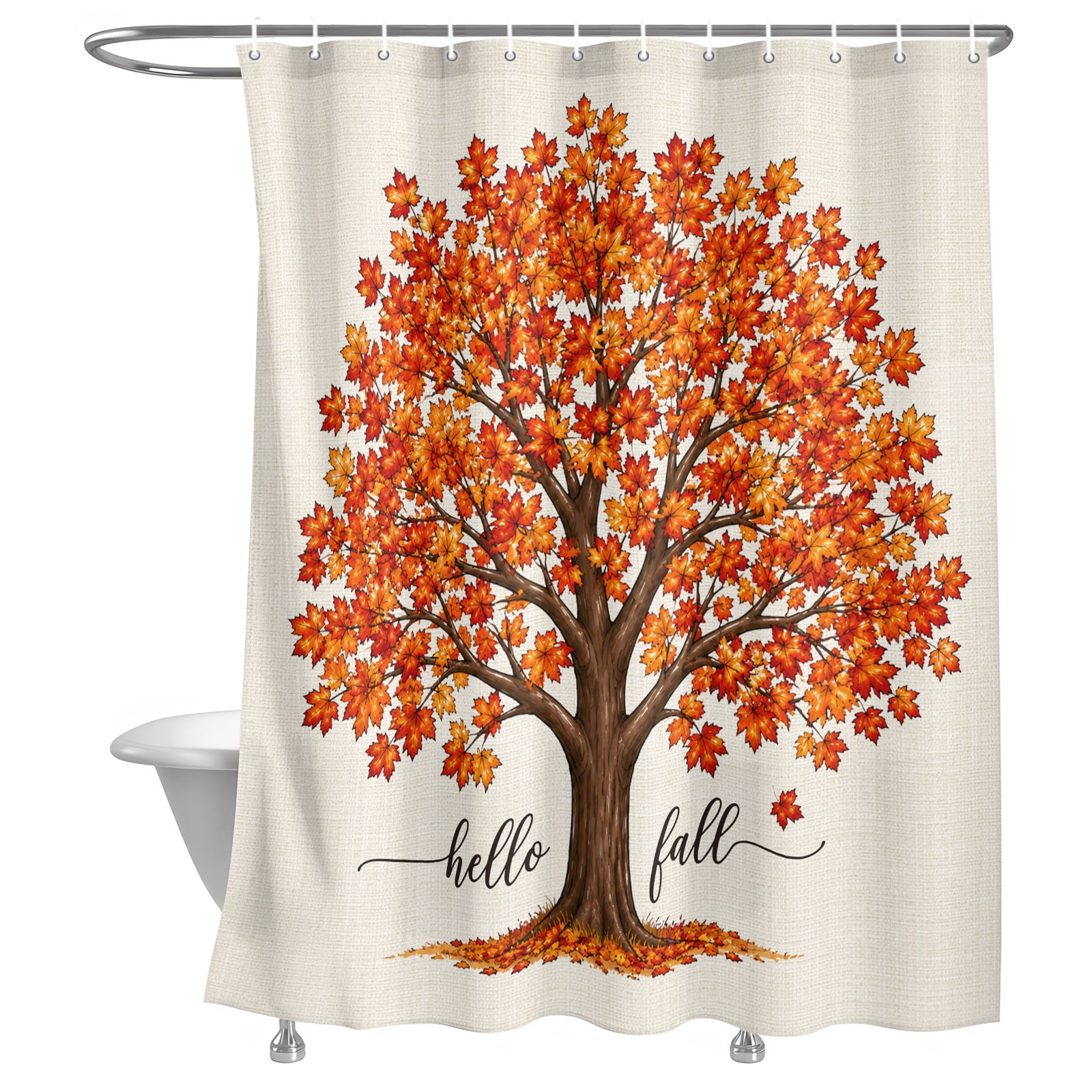 Bathroom Shower Curtain Fall Maple Leaves Burnt Orange Waterproof ...