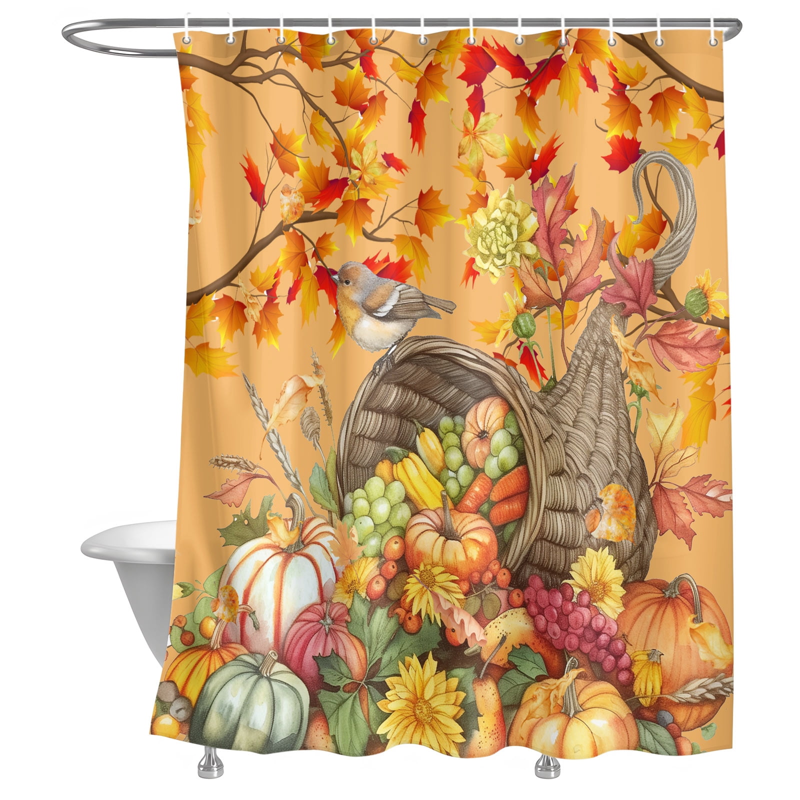 Bathroom Shower Curtain Fall Maple Tree Thanksgiving Pumpkin Farm Fruit ...