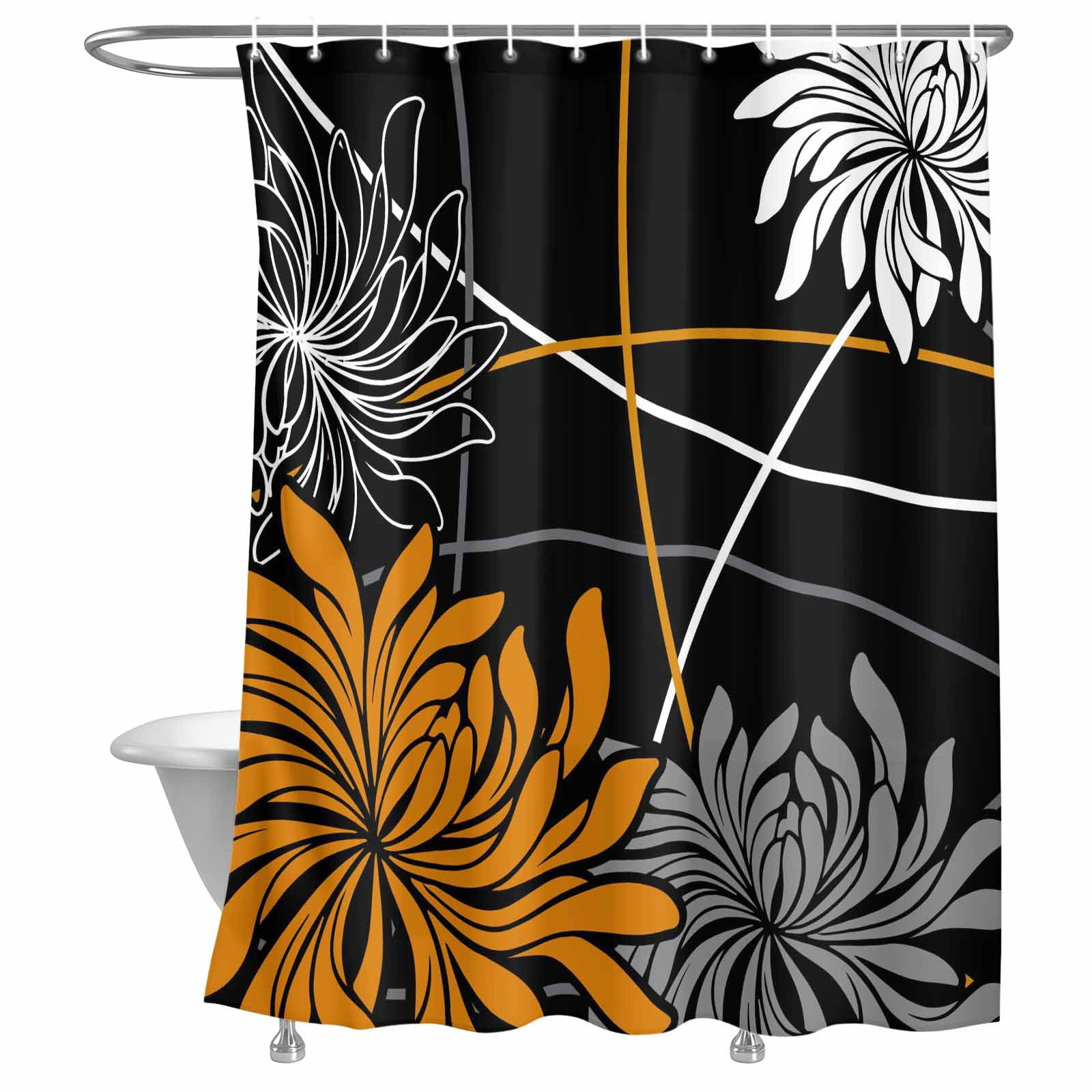 Bathroom Shower Curtain Fall Orange Chrysanthemum Waterproof Shower ...