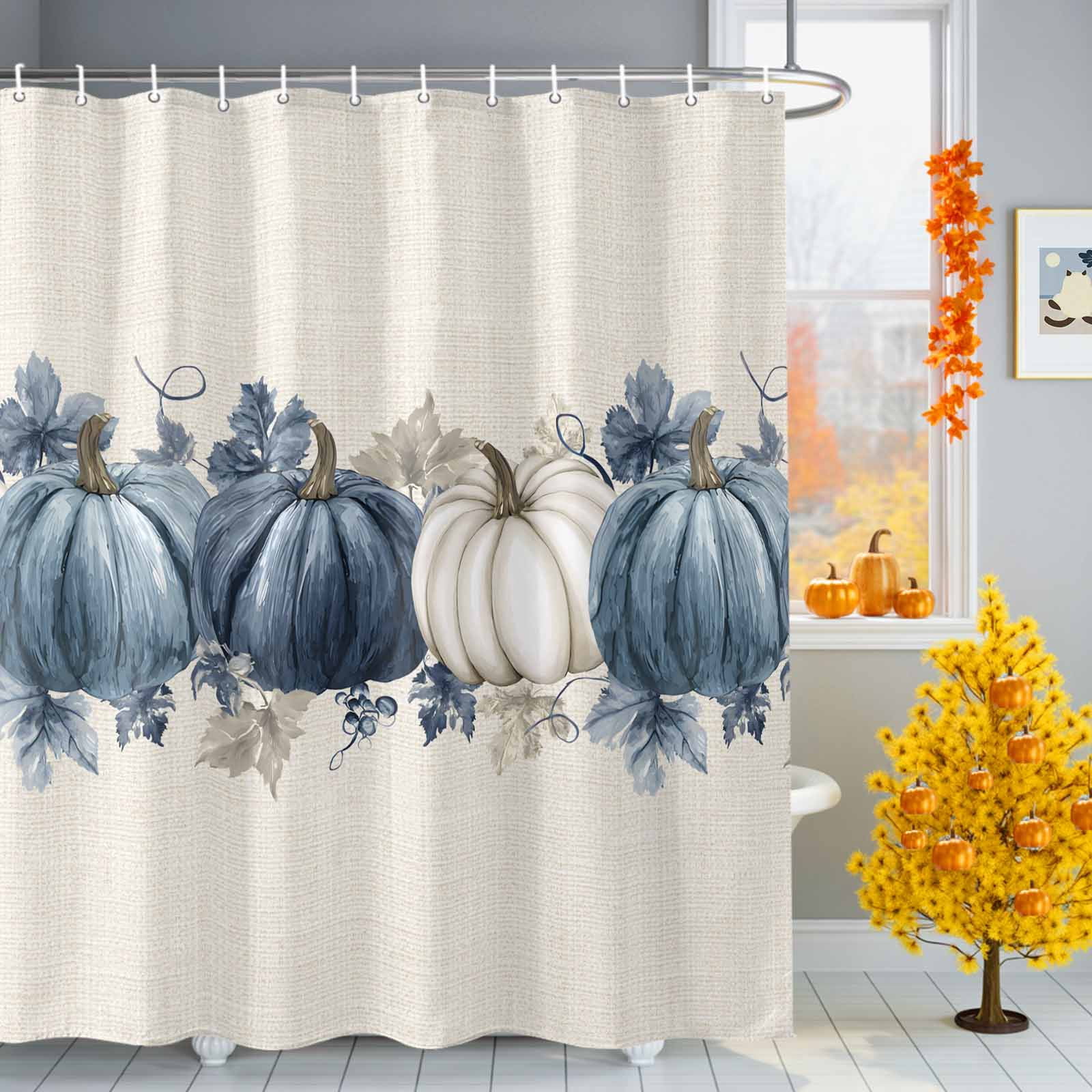 Bathroom Shower Curtain Fall Pumpkin Leaf Waterproof Shower Curtains ...