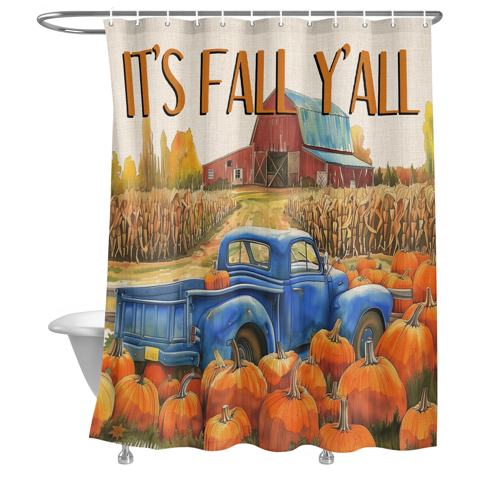 Bathroom Shower Curtain Fall Thanksgiving Harvest Pumpkin Waterproof ...