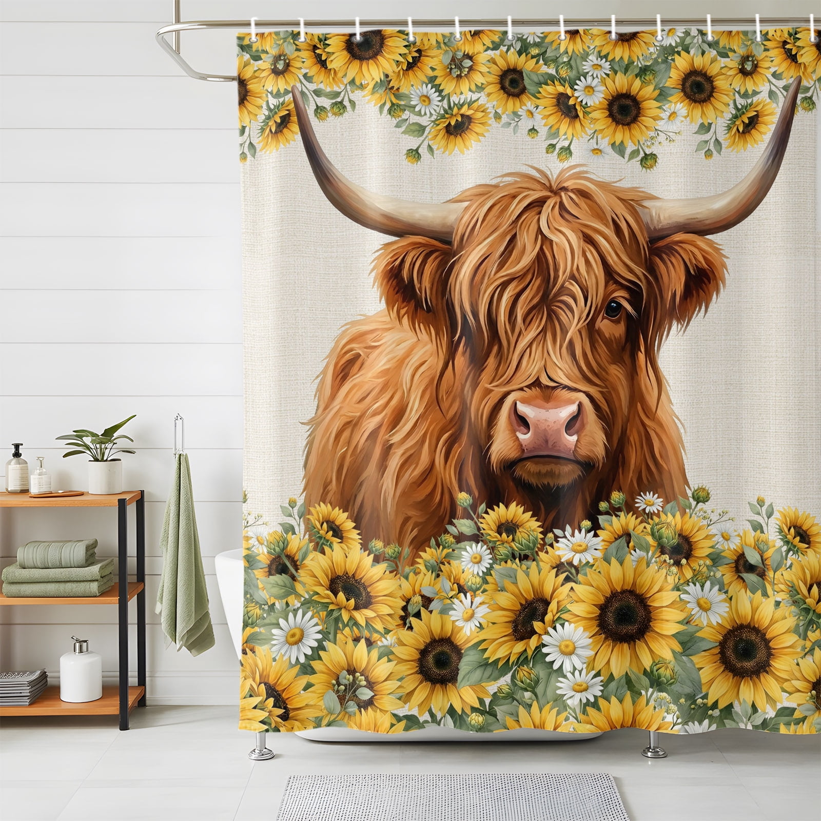 Bathroom Shower Curtain Farm Animal Highland Cow Waterproof Shower ...