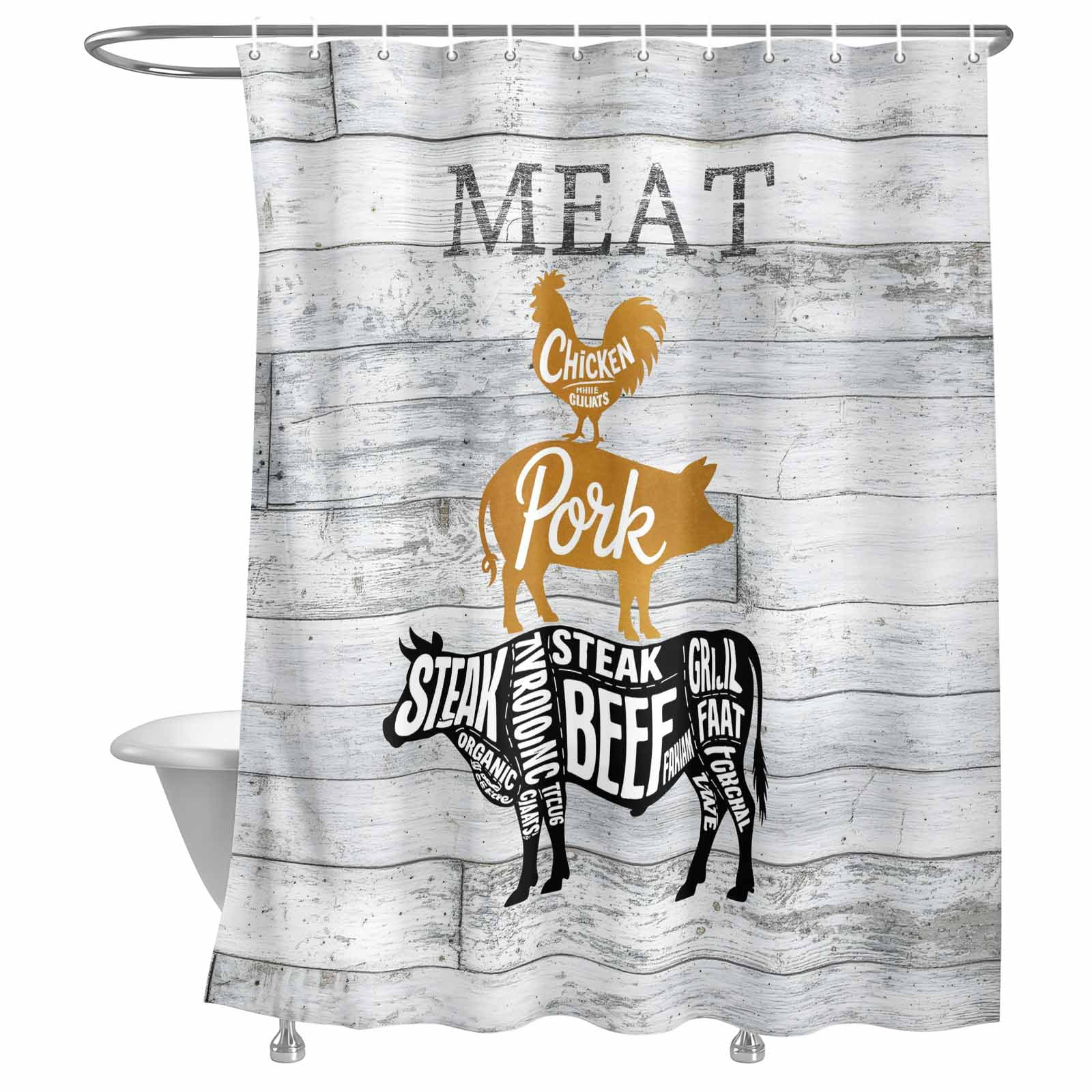 Bathroom Shower Curtain Farm Animal Meat Waterproof Shower Curtains ...