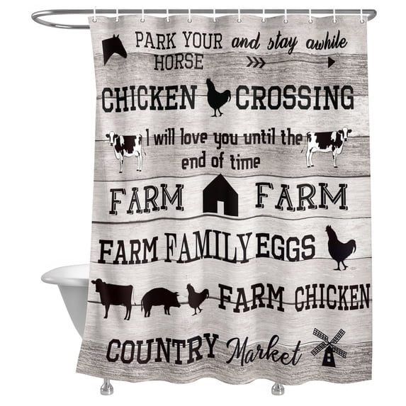 Bathroom Shower Curtain Farm Animal Retro Wood Grain Waterproof Shower ...