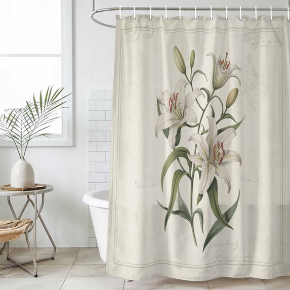 Bathroom Shower Curtain Farm Blossom Lily Flower Leaves Waterproof ...