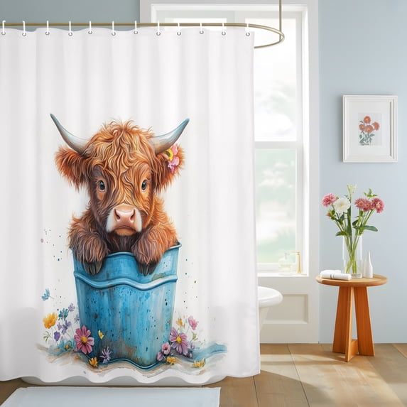 Bathroom Shower Curtain Farm Calf Blue Bucket Waterproof Shower ...
