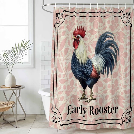 Bathroom Shower Curtain Farm Chicken Rooster on Vintage Linen ...