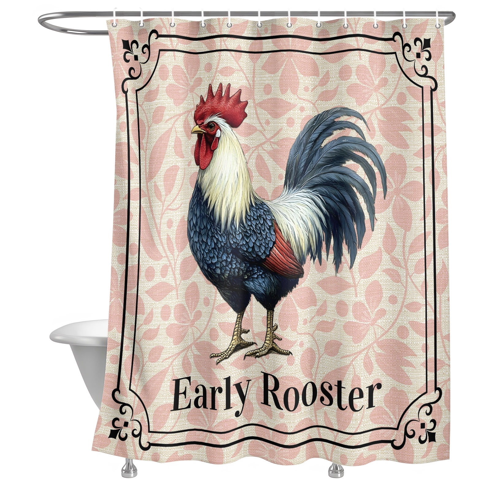 Bathroom Shower Curtain Farm Chicken Rooster on Vintage Linen ...