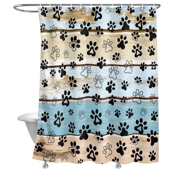 Bathroom Shower Curtain Farm Dog Paw Retro Wood Grain Waterproof Shower ...