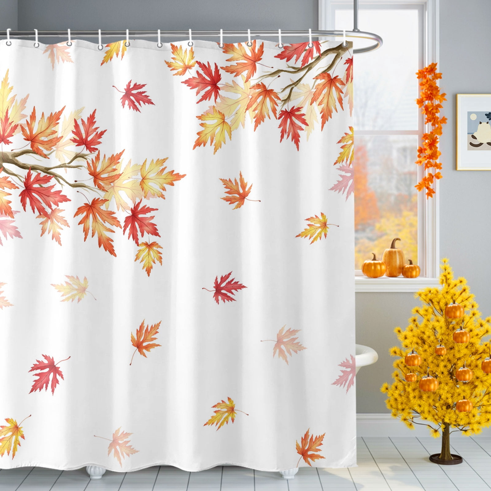Bathroom Shower Curtain Farm Fall Maple Leaves Waterproof Shower ...